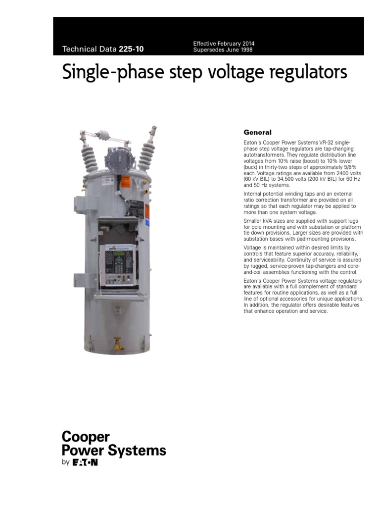 Single-Phase Step Voltage Regulators: Technical Data 225-10 | PDF ...