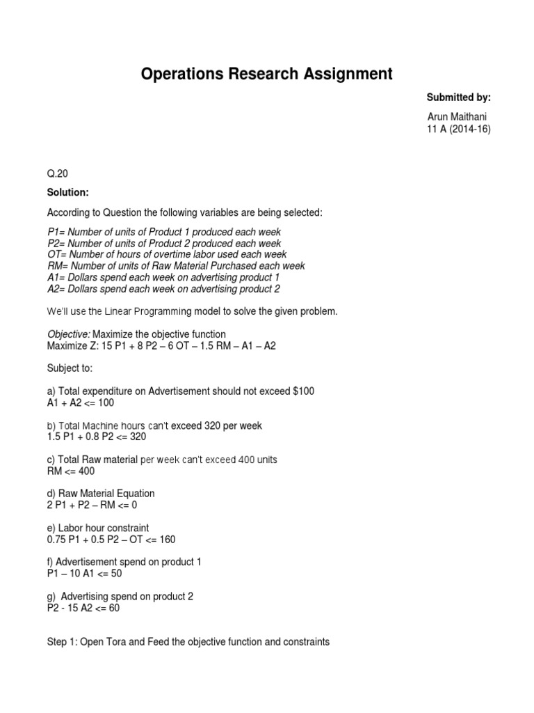 Operations Research Assignment | PDF | Applied Mathematics | Areas Of ...