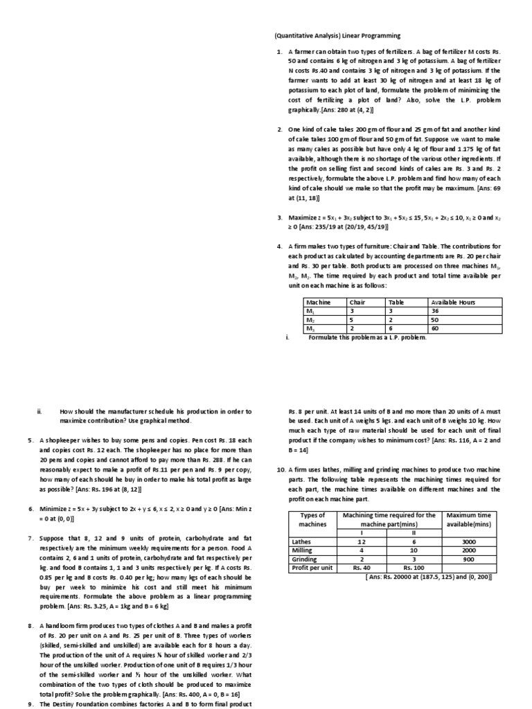 (Quantitative Analysis) Linear Programming | PDF | Fertilizer | Profit ...
