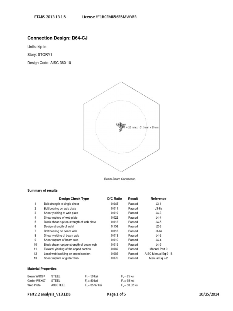 Connection Design: B64-CJ: ETABS 2013 13.1.5 License # 1BCFMK56R5MWYRR ...