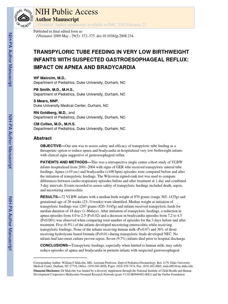Transpyloric Feeding | Preterm Birth | Medicine
