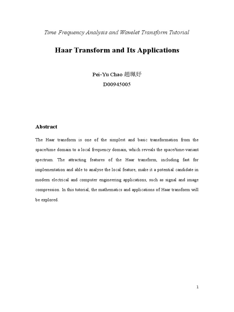 Haar Transform and Its Applications | PDF | Data Compression | Wavelet
