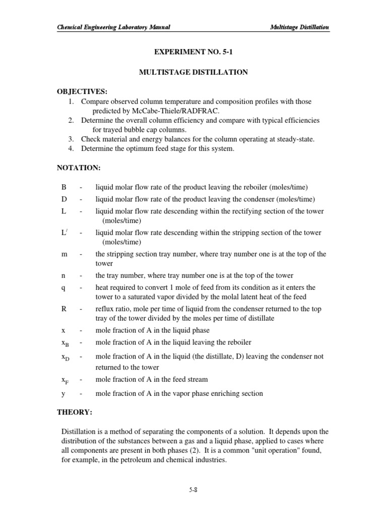 CBE 461L 1 Multistage Distillation | PDF | Distillation | Chemical ...