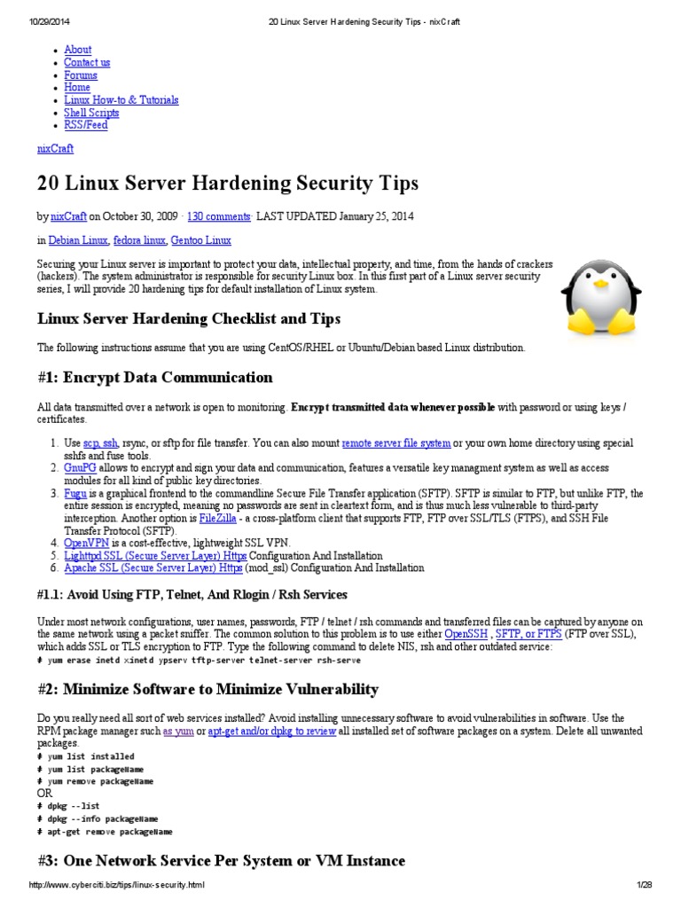 20 Linux Server Hardening Security Tips - NixCraft | PDF | File Transfer Protocol | Transport ...
