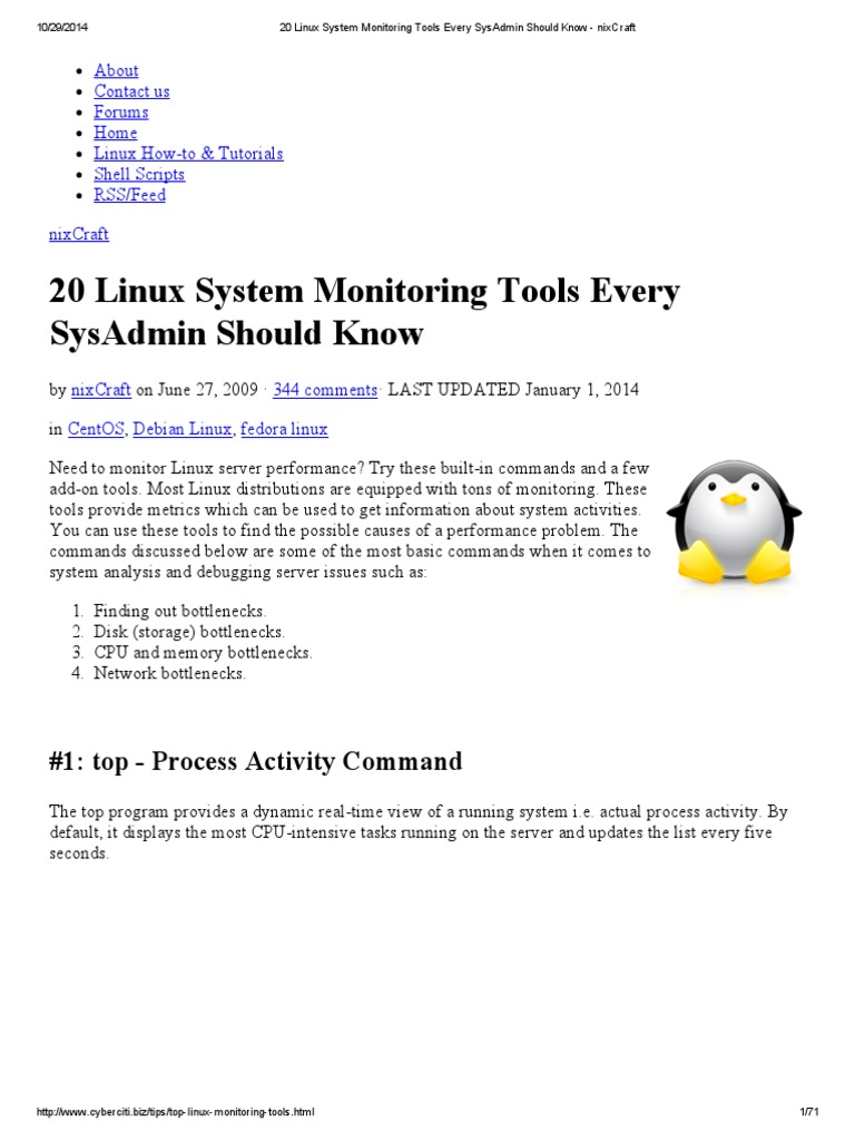 20 Linux System Monitoring Tools Every SysAdmin Should Know - NixCraft | PDF | Transmission ...