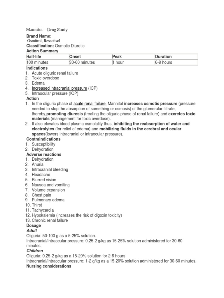 Osmitrol, Resectisol: Mannitol - Drug Study | PDF | Statin | Cholesterol