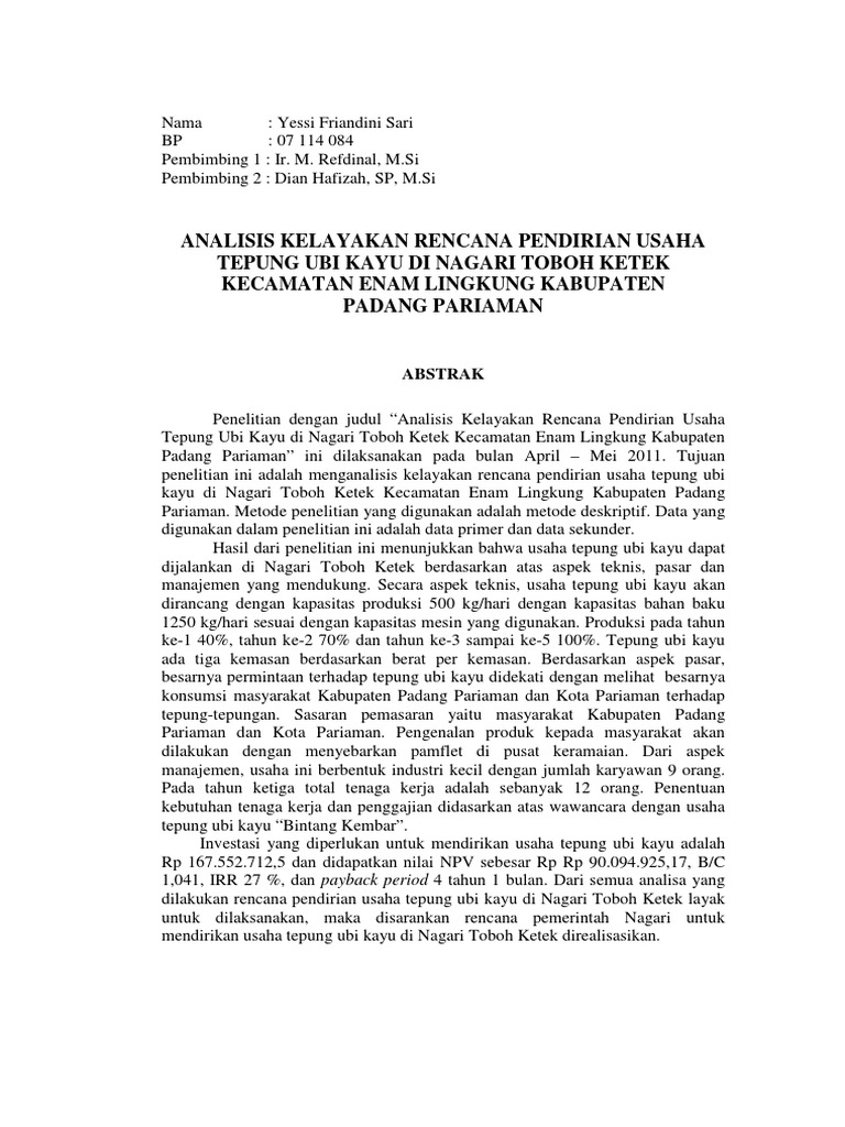 Analisis Kelayakan Rencana Pendirian Usaha | PDF