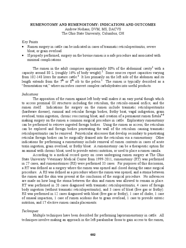 Rumenotomy and Rumenostomy: Indications and Outcomes | PDF