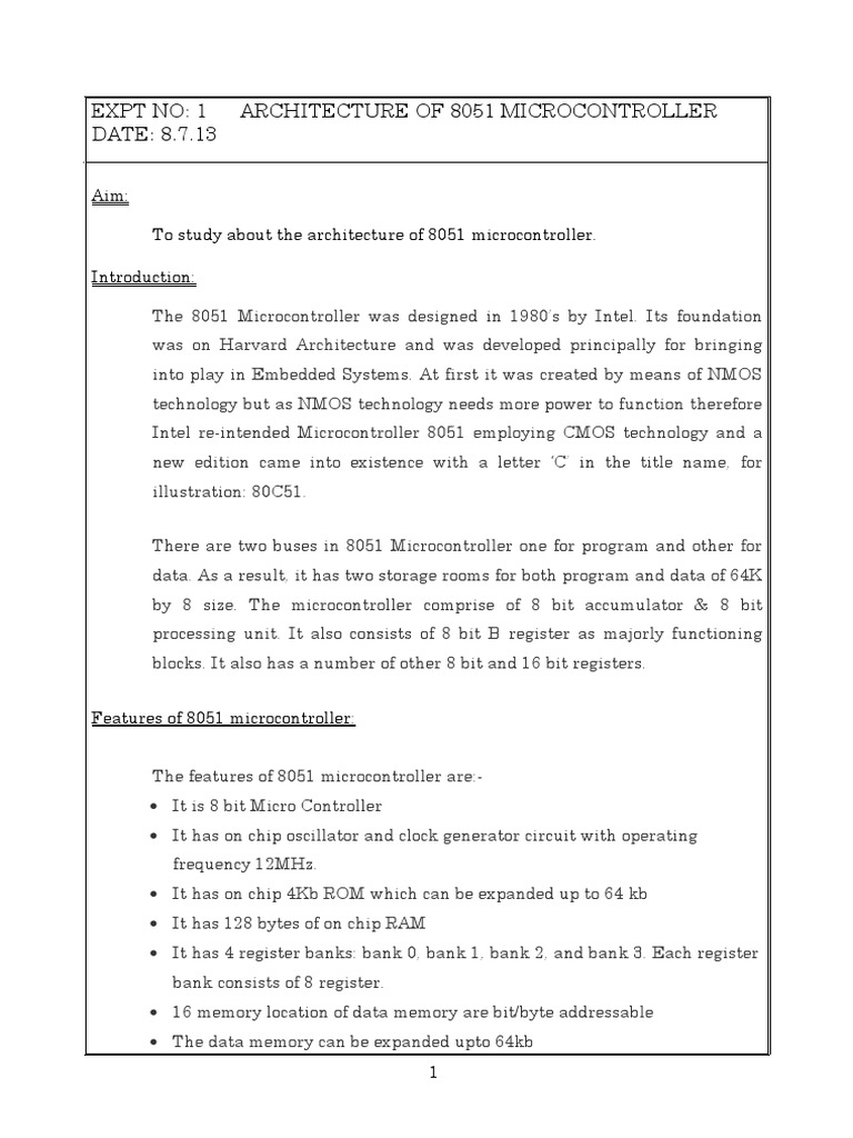 1 Architecture of 8051 Microcontroller PDF | PDF | Microcontroller | Random Access Memory