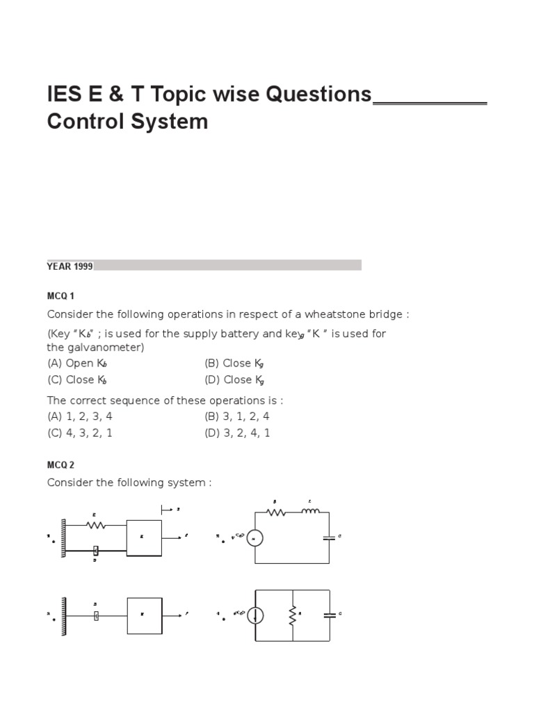 IES - Electronics Engineering - Control System | PDF | Control Theory ...