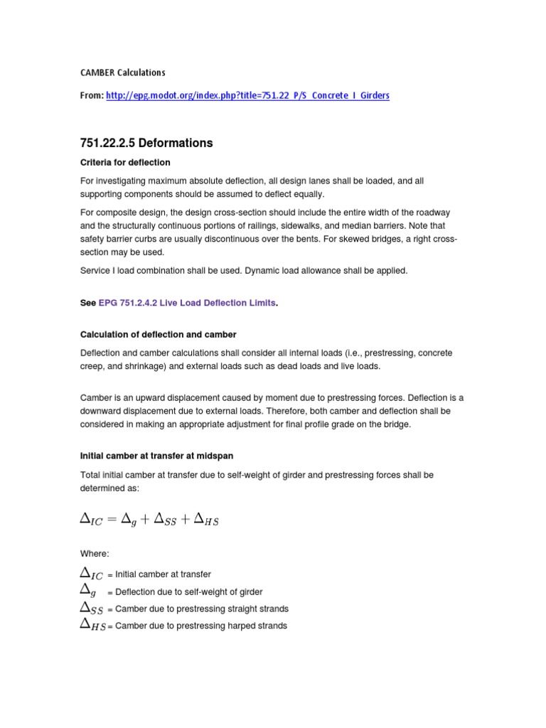 CAMBER Calculations 100814 | PDF | Creep (Deformation) | Prestressed Concrete