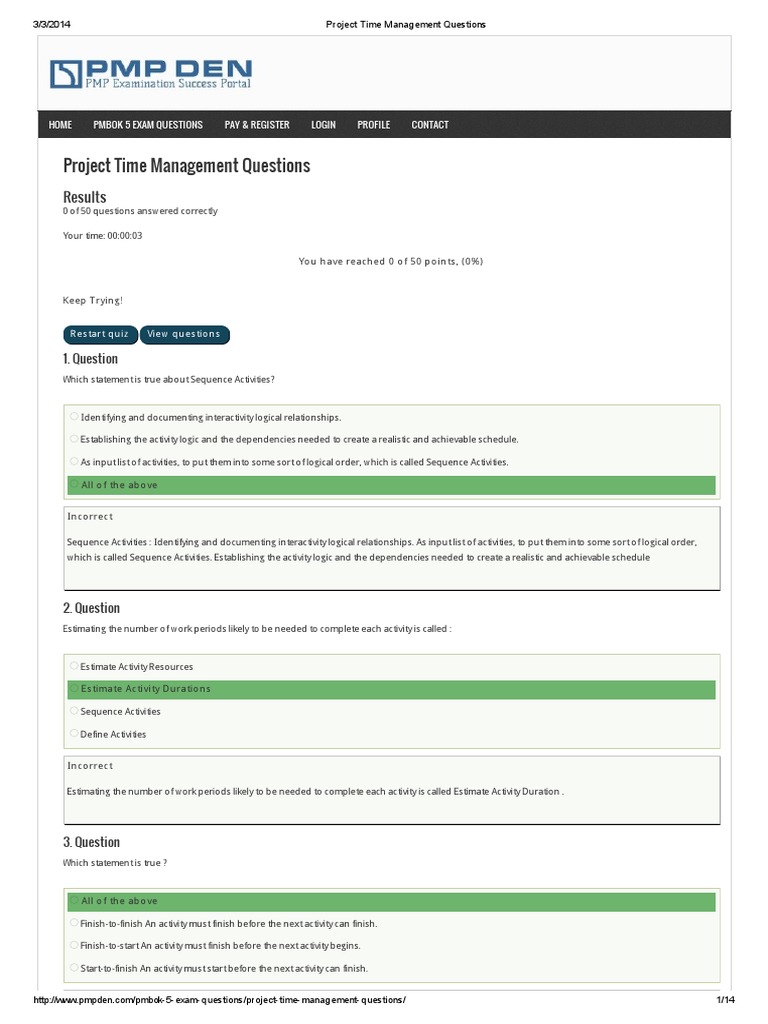 Project Time Management Questions | PDF | Product Development | Projects