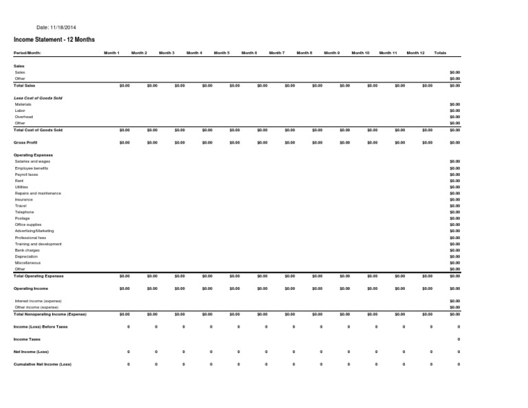 Income Statement - 12 Months: Date: 11/18/2014 | PDF