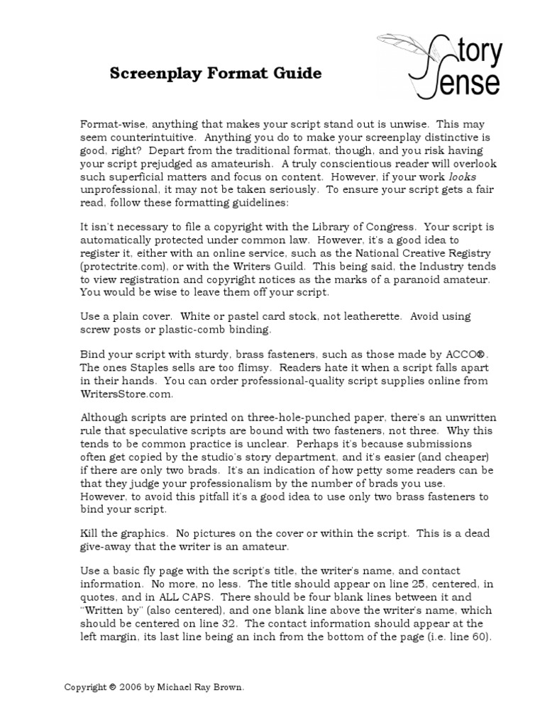 Hollywood Screenplay Format Guide | PDF | Screenplay | Bracket