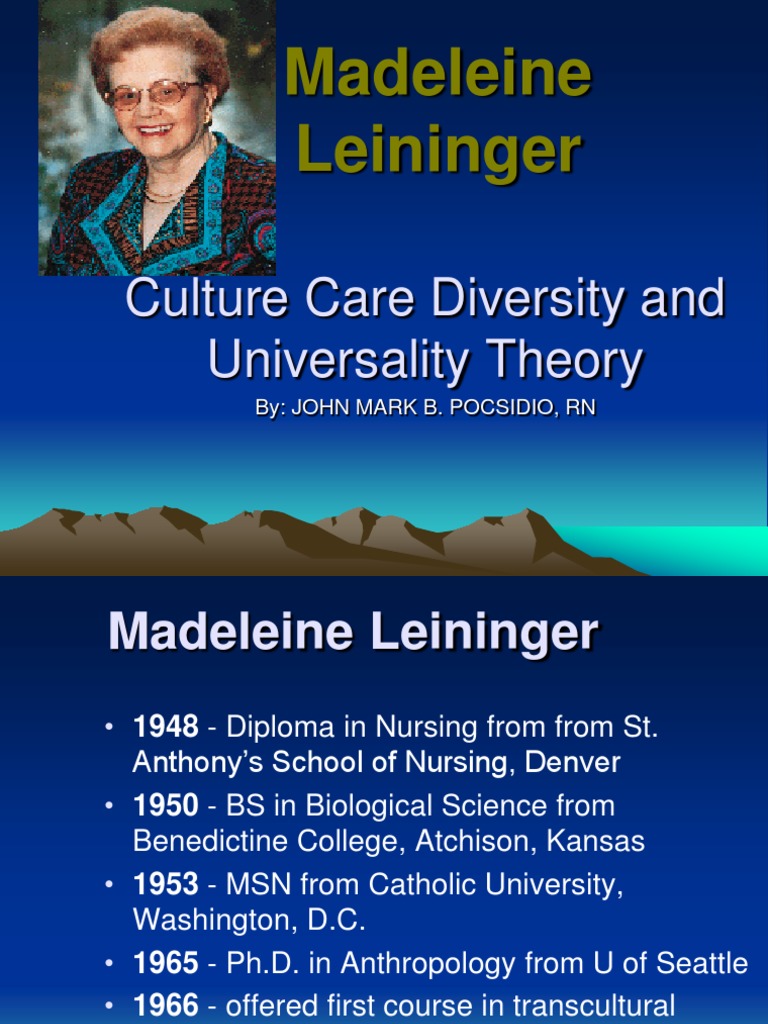Madeleine Leininger: Culture Care Diversity and Universality Theory ...