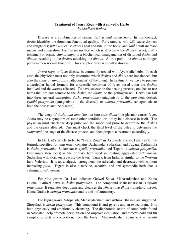 Treatment of Jwara Roga With Ayurvedic Herbs | PDF | Ayurveda ...