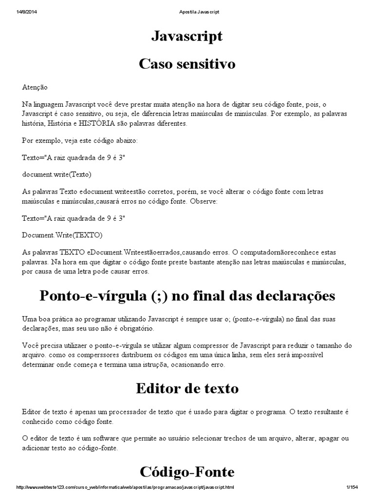 Apostila Javascript | PDF | Html | Tipo de dados
