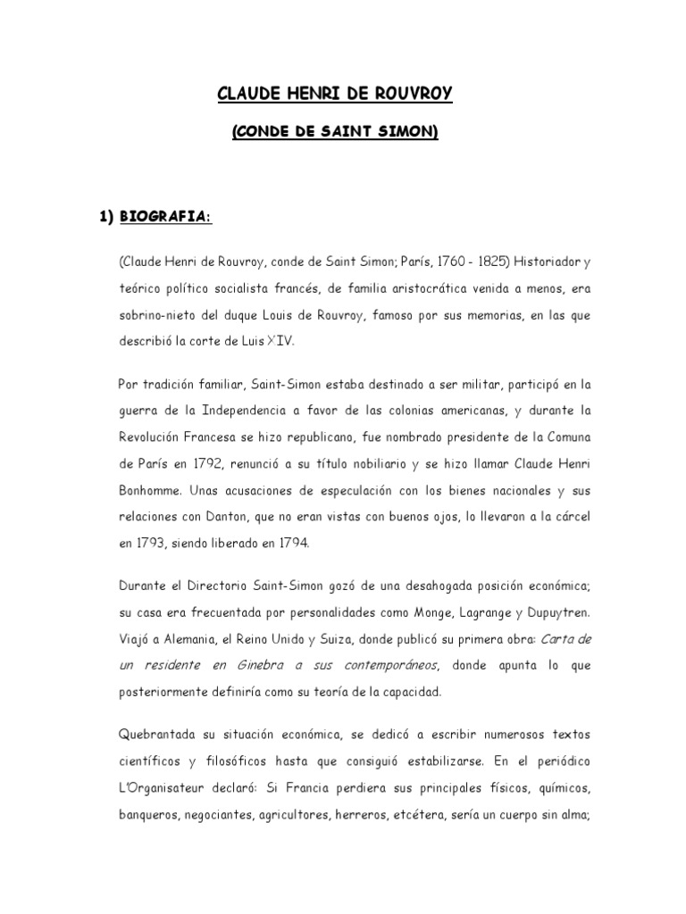 Biografia de Claude Saint Simon | PDF | Política (general) | Science