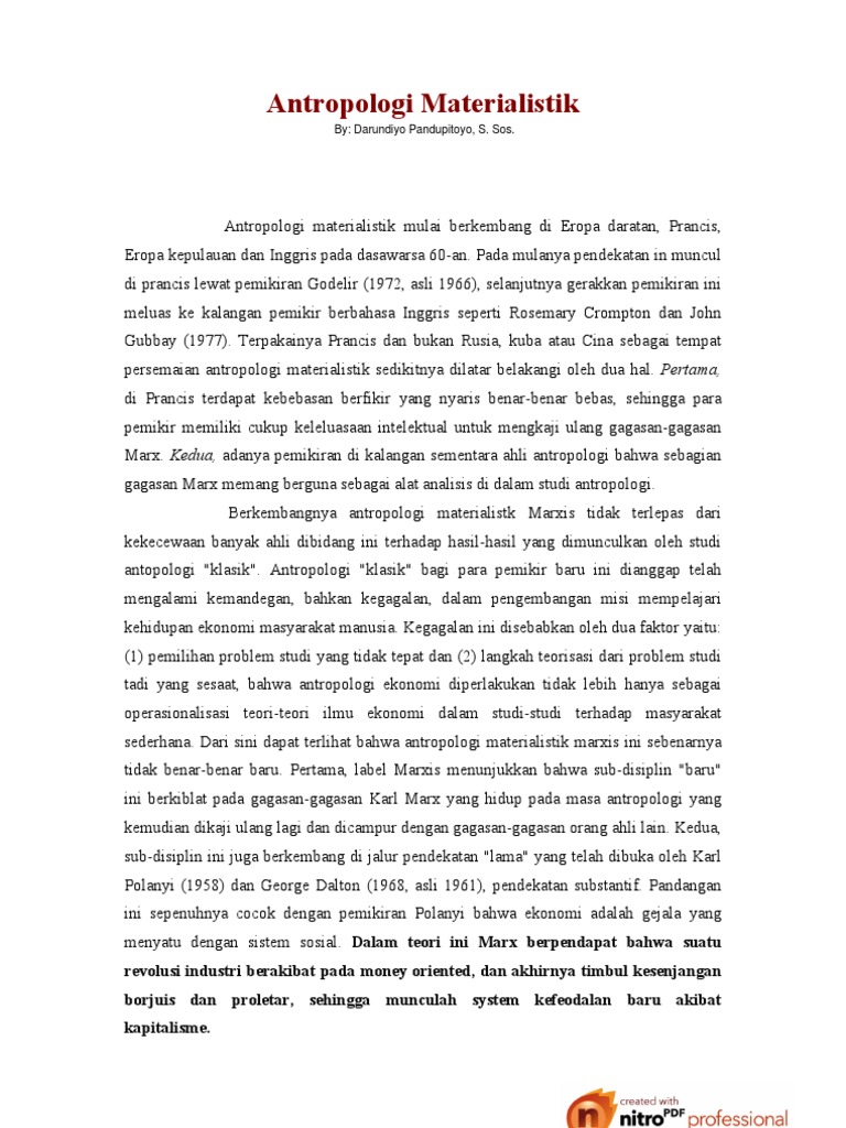 Antropologi Materialistik | PDF
