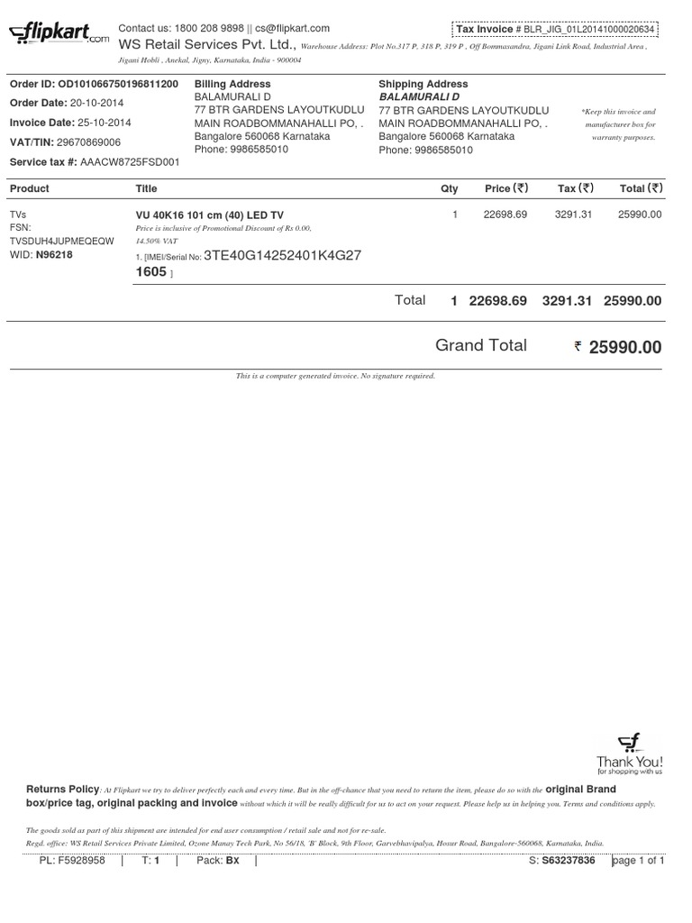 My TV Bill | PDF