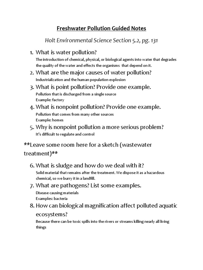 Freshwater Pollution Guided Notes 2 | PDF