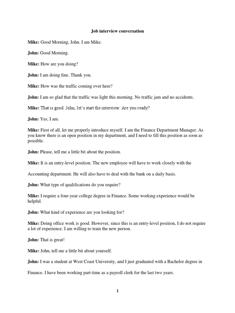 Job Interview Conversation | Laboratories | E Commerce