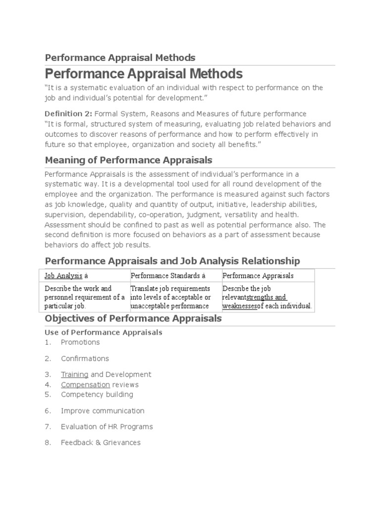 Performance Appraisal Methods | PDF | Psychological Evaluation ...