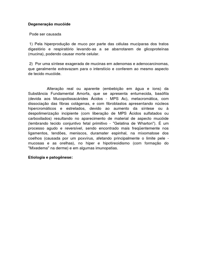 Degeneração Mucóide: Causas e Características | PDF