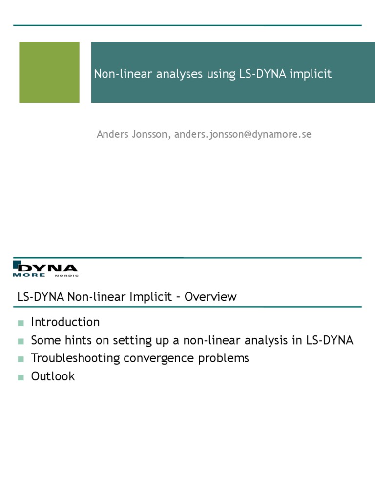 Non-Linear Analyses Using LS-DYNA Implicit | PDF | Deformation (Mechanics) | Nonlinear System