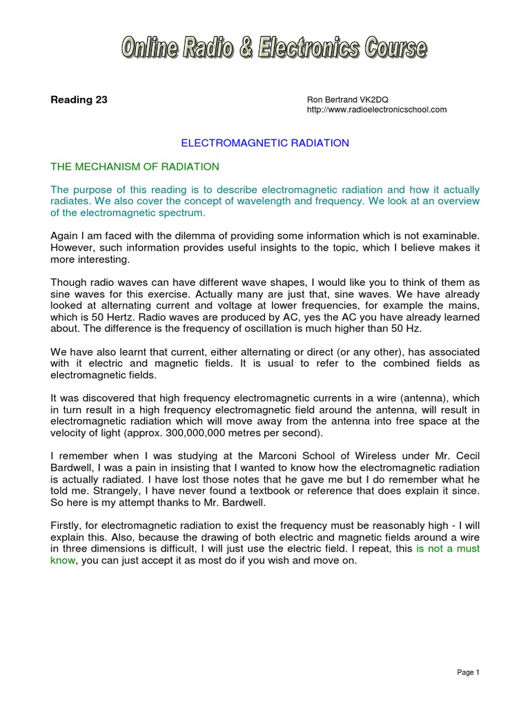 Electromagnetic Radiation Ron Bertrand PDF | PDF | Antenna (Radio ...