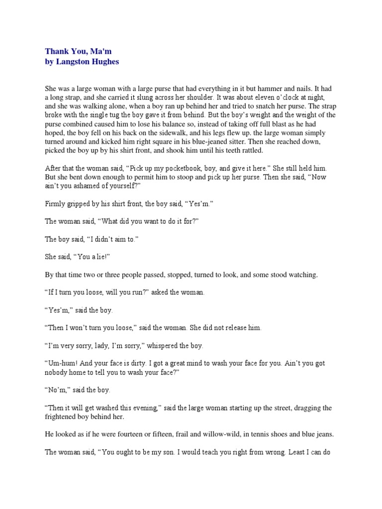 Thank You, M'am - Langston Hughes' Short Story | PDF | Idiom | Languages