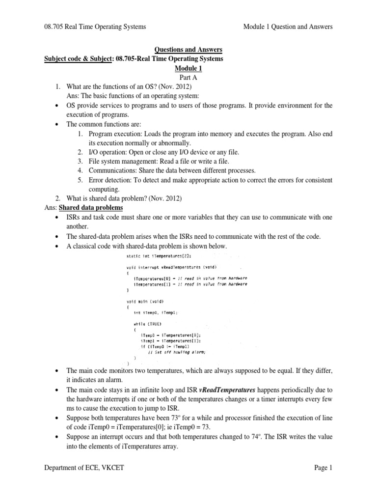 Questions and Answers Subject Code & Subject: 08.705-Real Time Operating Systems | PDF | Process ...