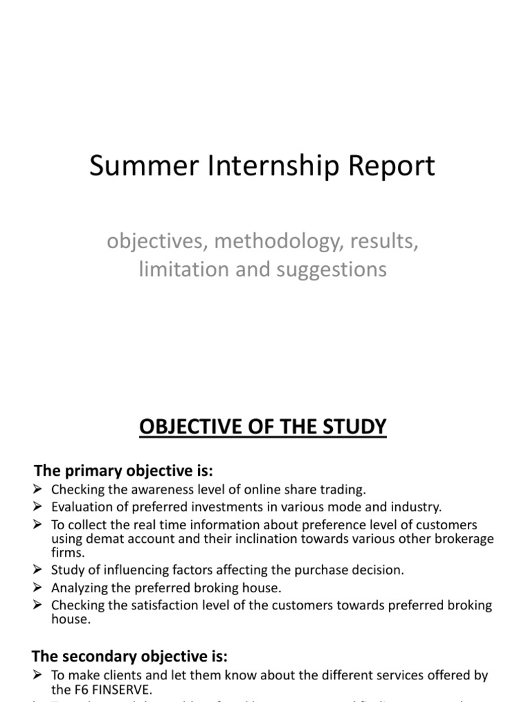 Summer Internship Report: Objectives, Methodology, Results, Limitation ...