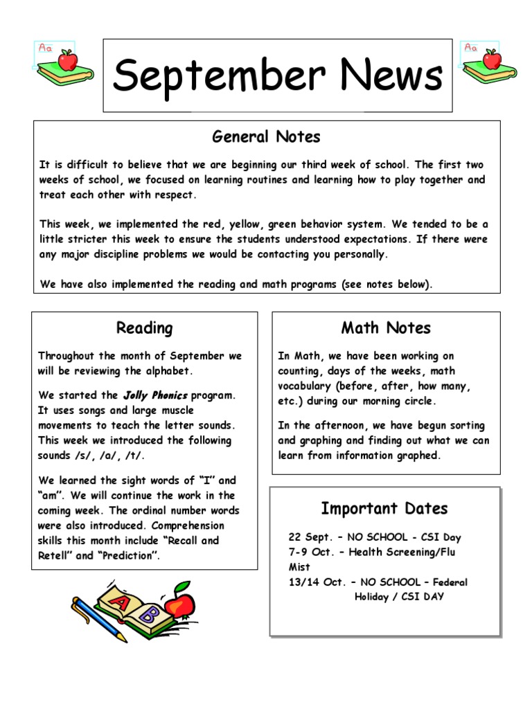 September School Newsletter Update | PDF | Language Arts & Discipline ...