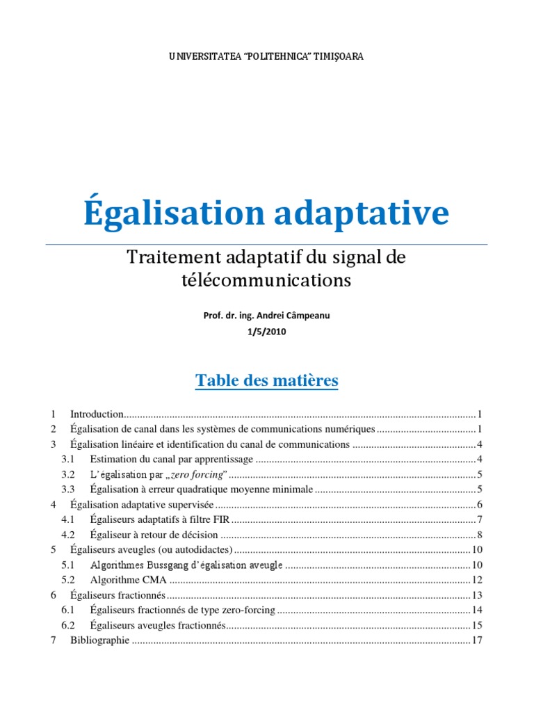 Égalisation Adaptative en Télécommunications | PDF | Filtre ...