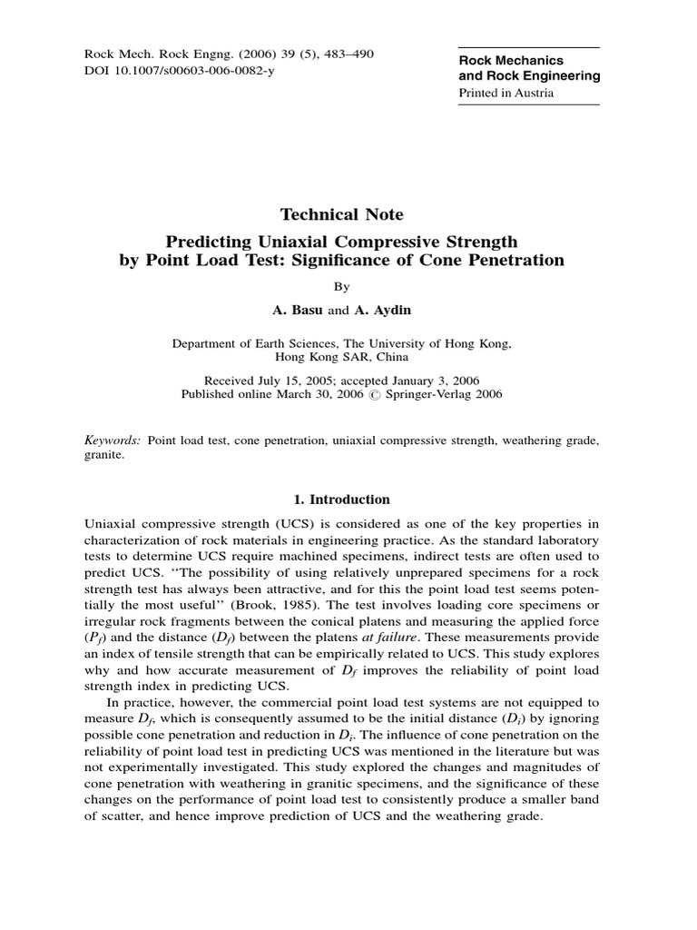 The Significance of Measuring Cone Penetration Depth in Point Load ...