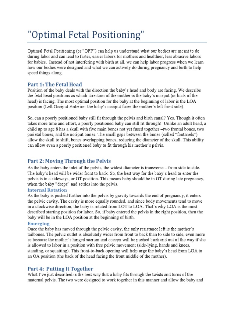 Optimal Fetal Positioning | PDF | Pelvis | Childbirth