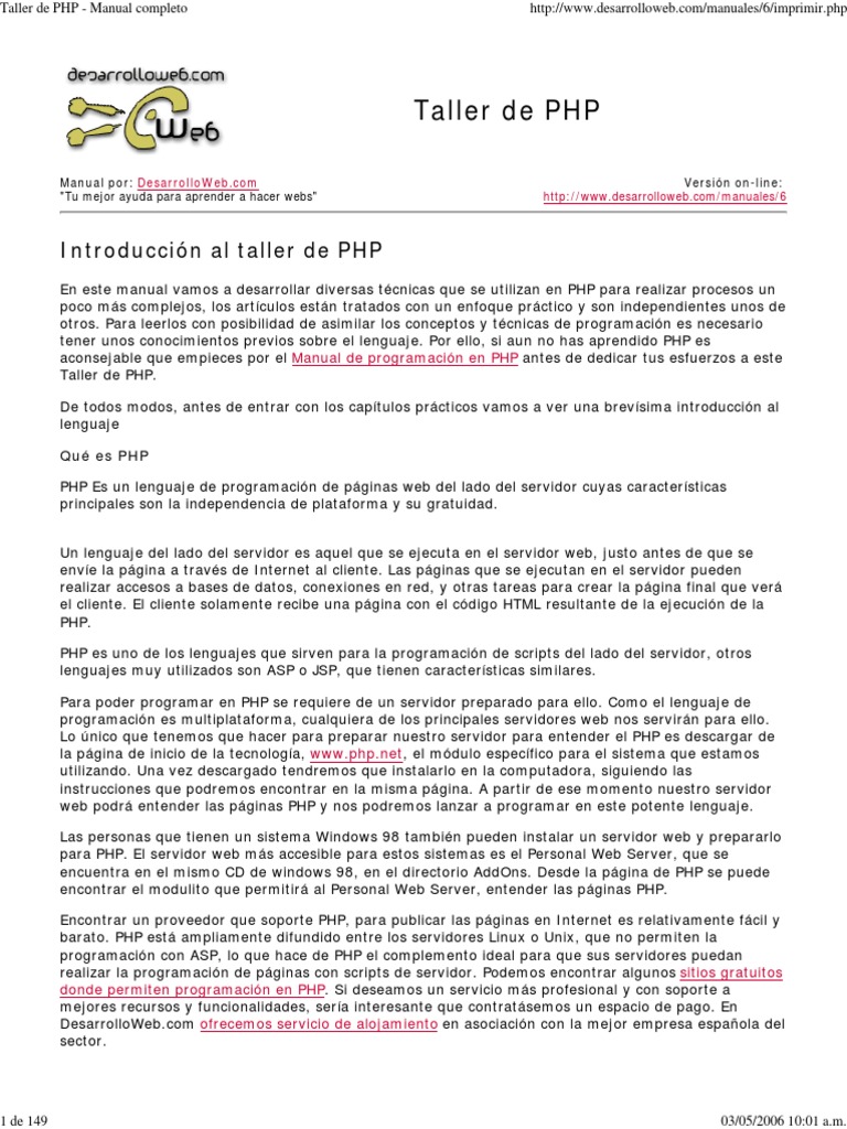 Taller de PHP - Manual Completo | PDF | Php | Servidor web