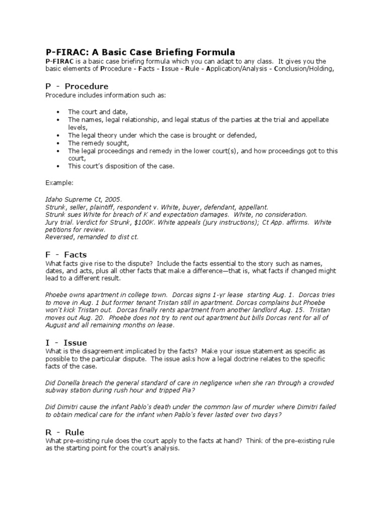 A Comprehensive Guide to the P-FIRAC Method of Case Briefing | PDF ...