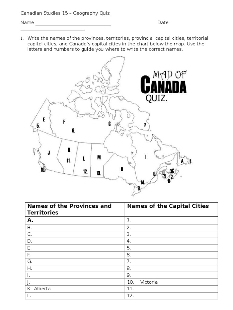 Canadian Geography Quiz Guide | PDF