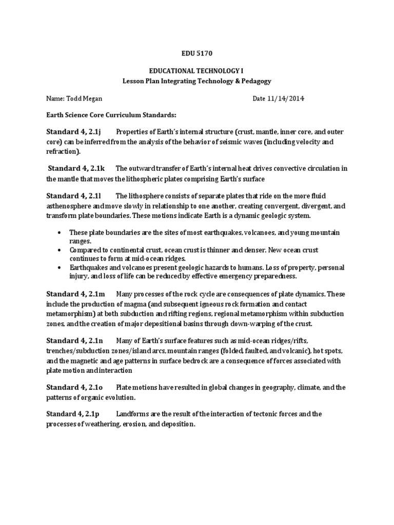 Plate Tectonics Lesson Plan | PDF | Plate Tectonics | Crust (Geology)