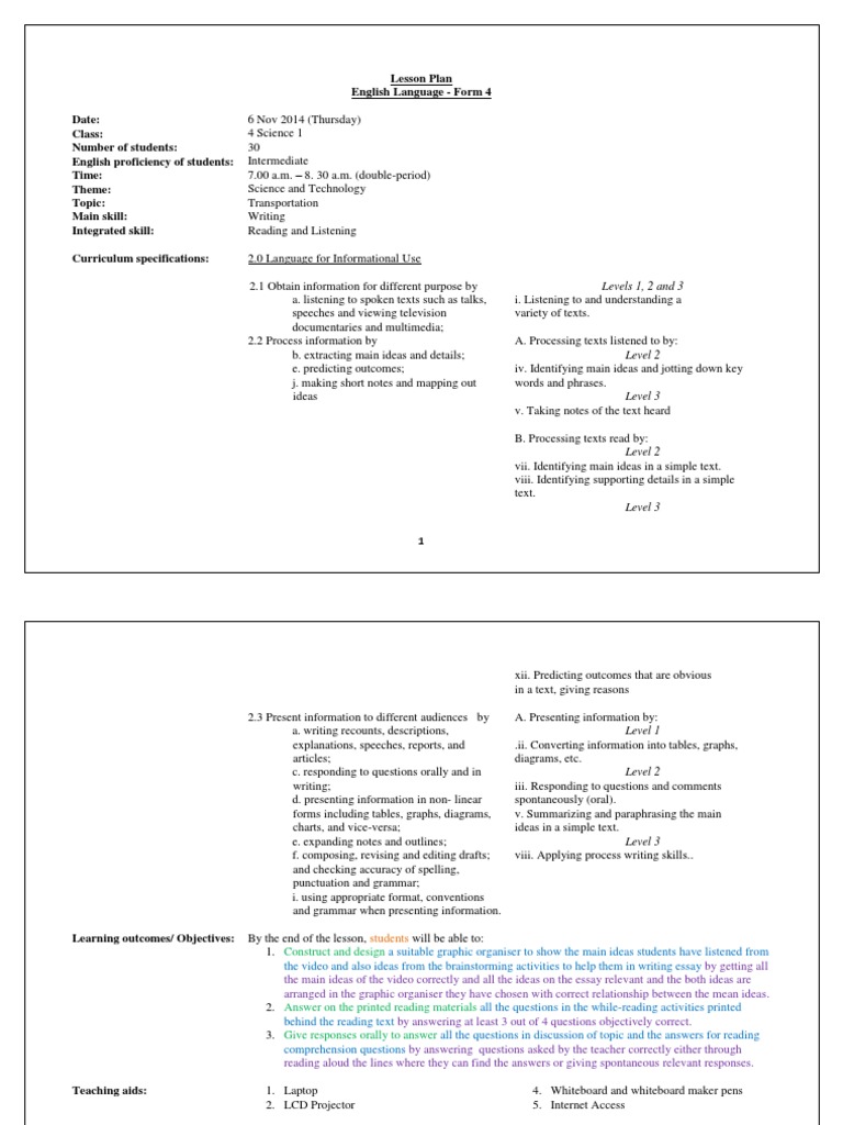 Lesson Plan 2 Double Period | Download Free PDF | Reading Comprehension ...
