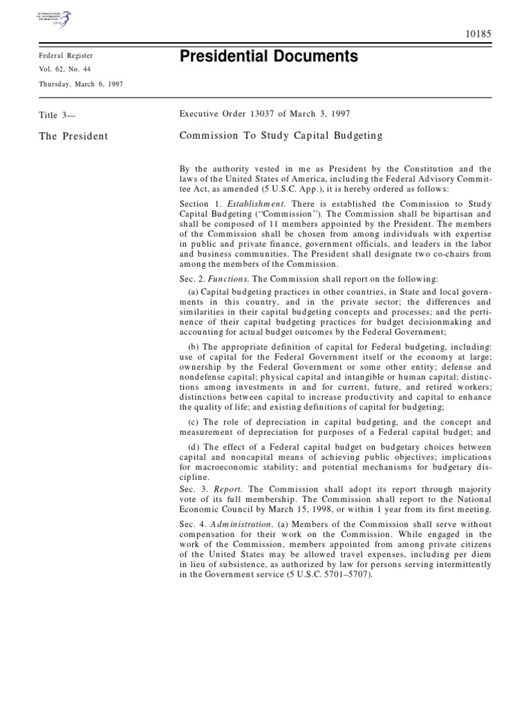 Presidential Executive Order 13037 March 4, 1997-97-5728 | Federal ...
