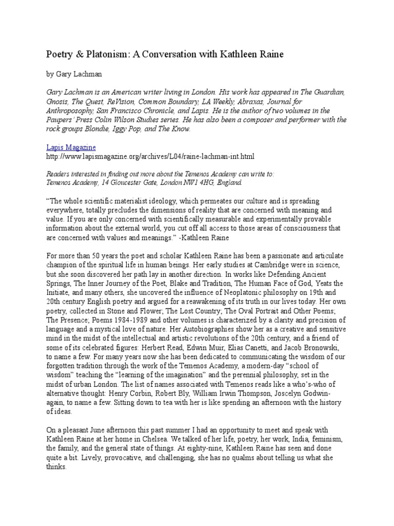 Raine on Poetry and Platonism | PDF | T. S. Eliot | W. B. Yeats