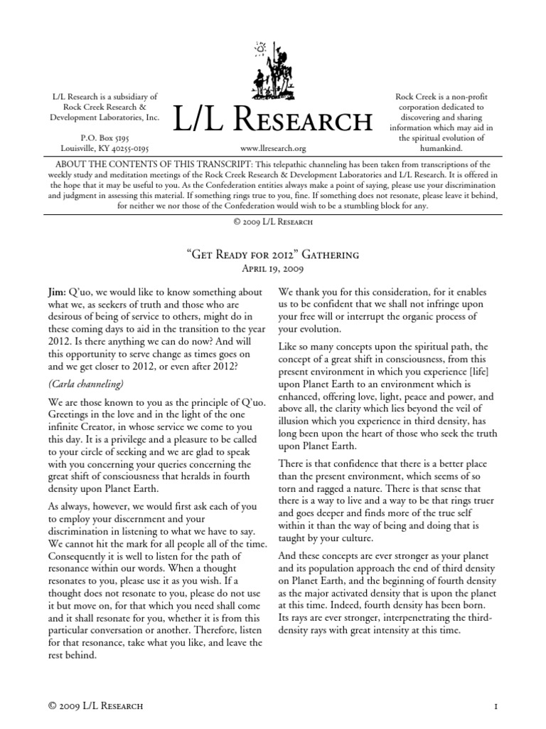 L/L Research: "Get Ready For 2012" Gathering | PDF | Science ...