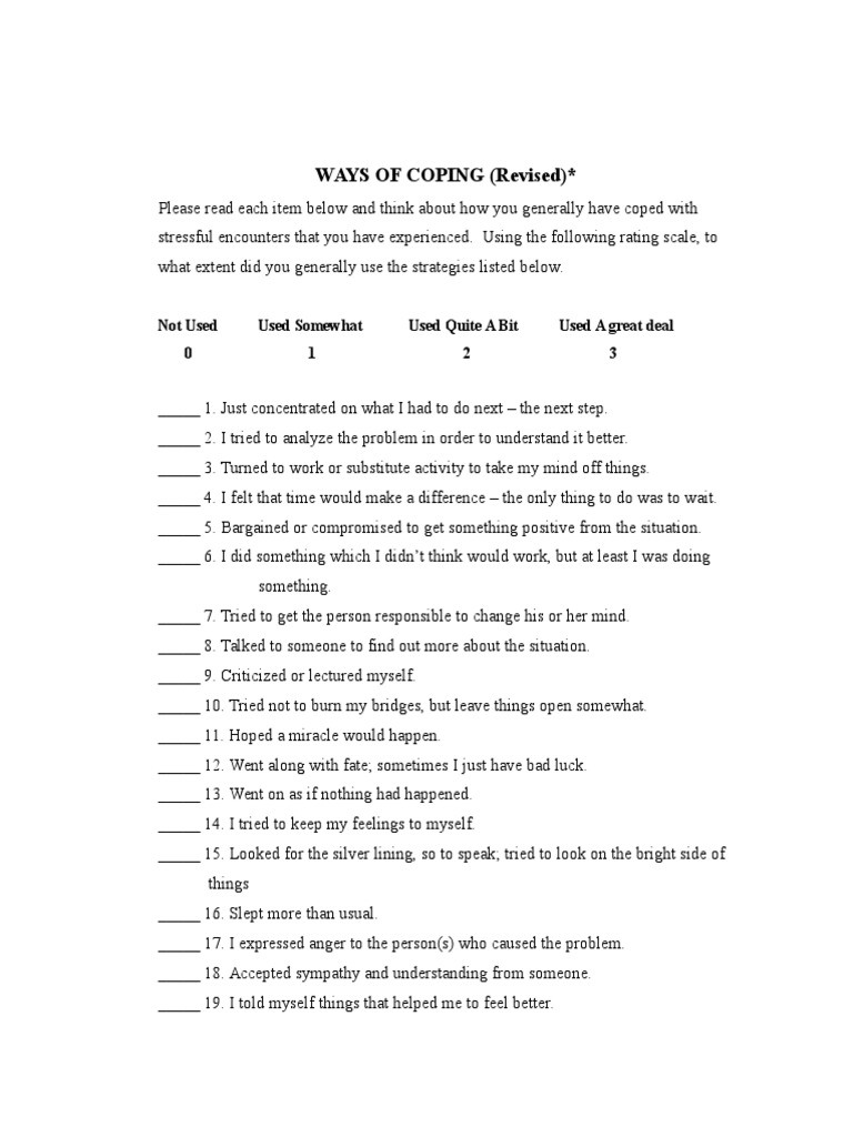 Coping Strategies Questionnaire (Revised) | PDF | Self-Improvement ...