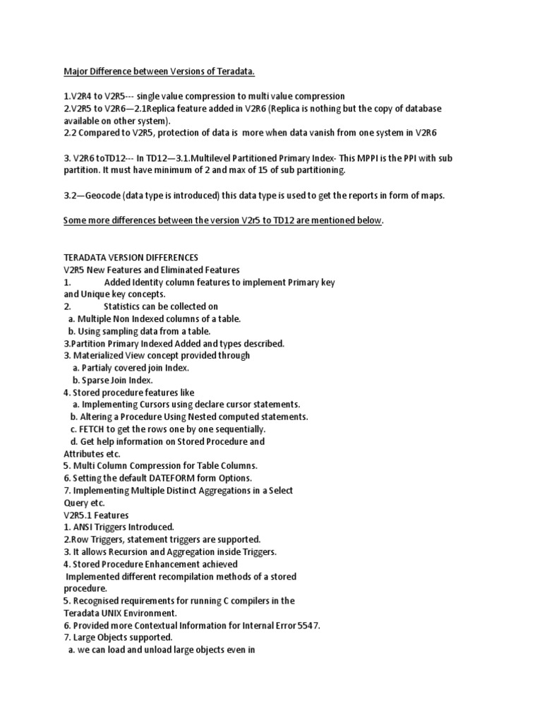 Teradata Version Differences | PDF | Database Index | Subroutine