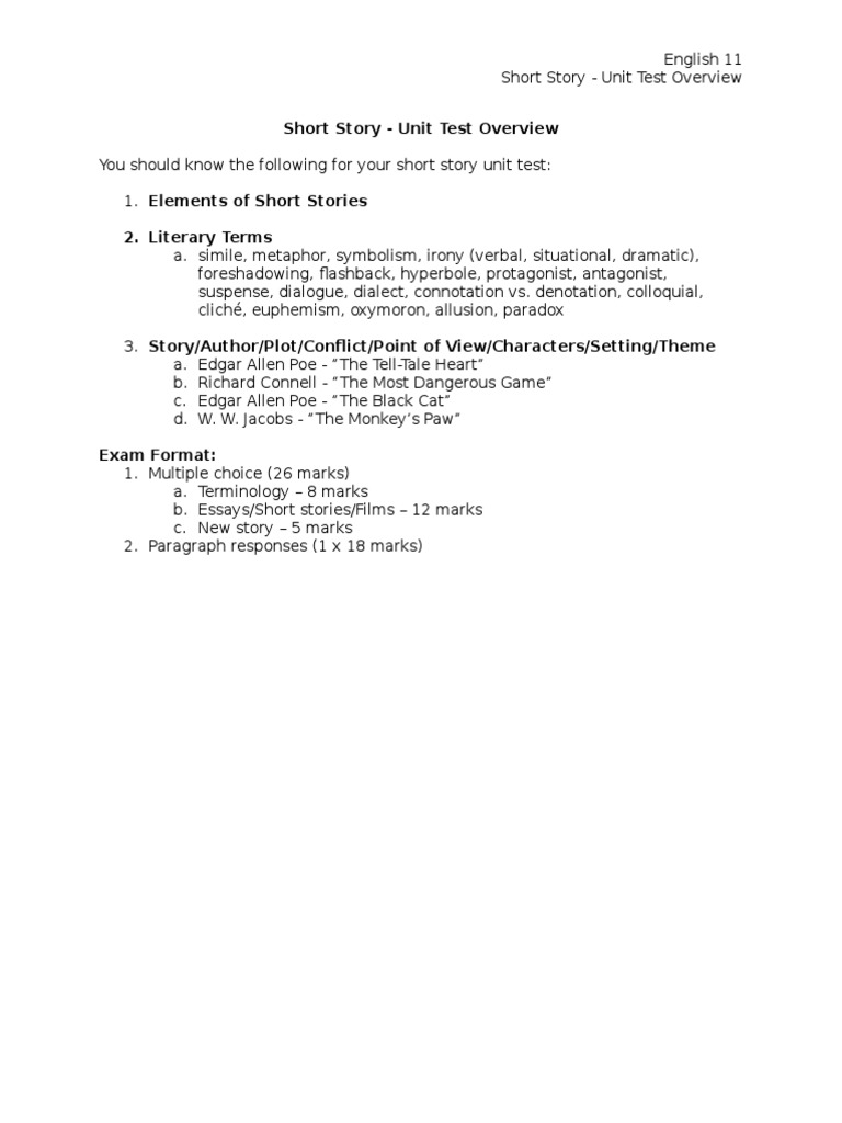 Short Story Test Overview | PDF