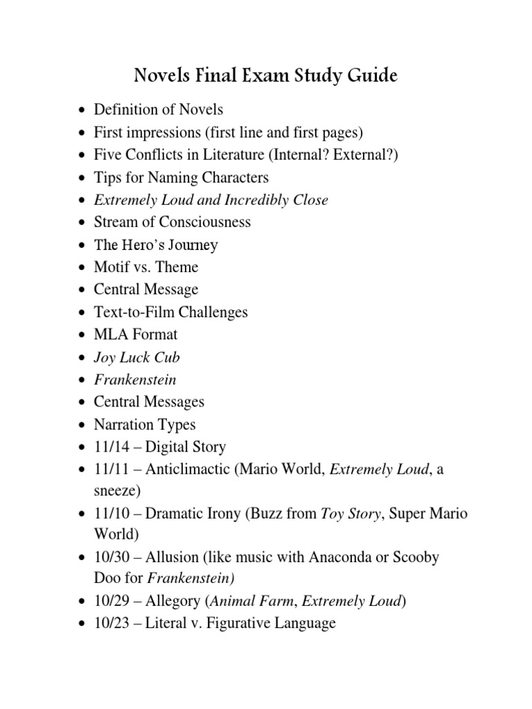 Novels Study Guide: Key Concepts & Themes | PDF | General Fiction