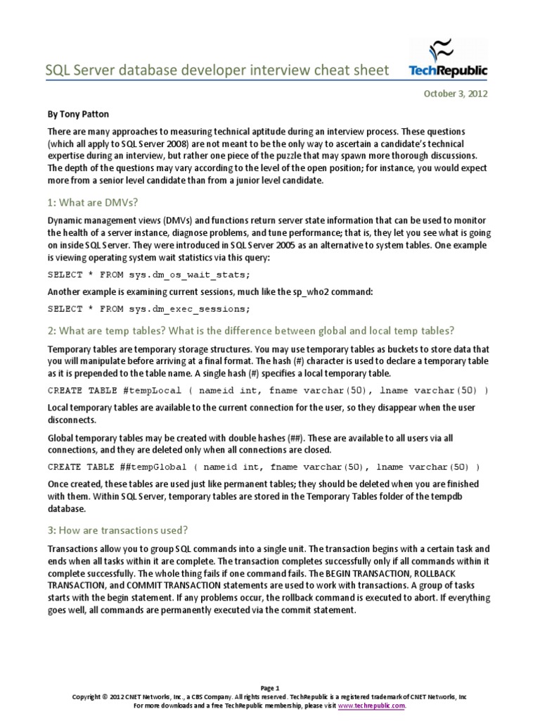 Adl SQL Cheatsheet | PDF | Database Index | Microsoft Sql Server